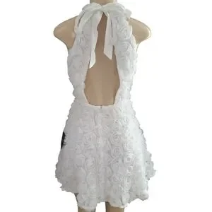 Lulus | Dresses | Lulus White 3d Rosette Halter Mini Dress Nwt Xs Open ...